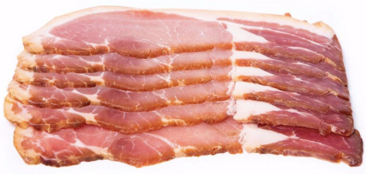Thick-cut Back Bacon, 400g, frozen. Smoky, savory, breakfast